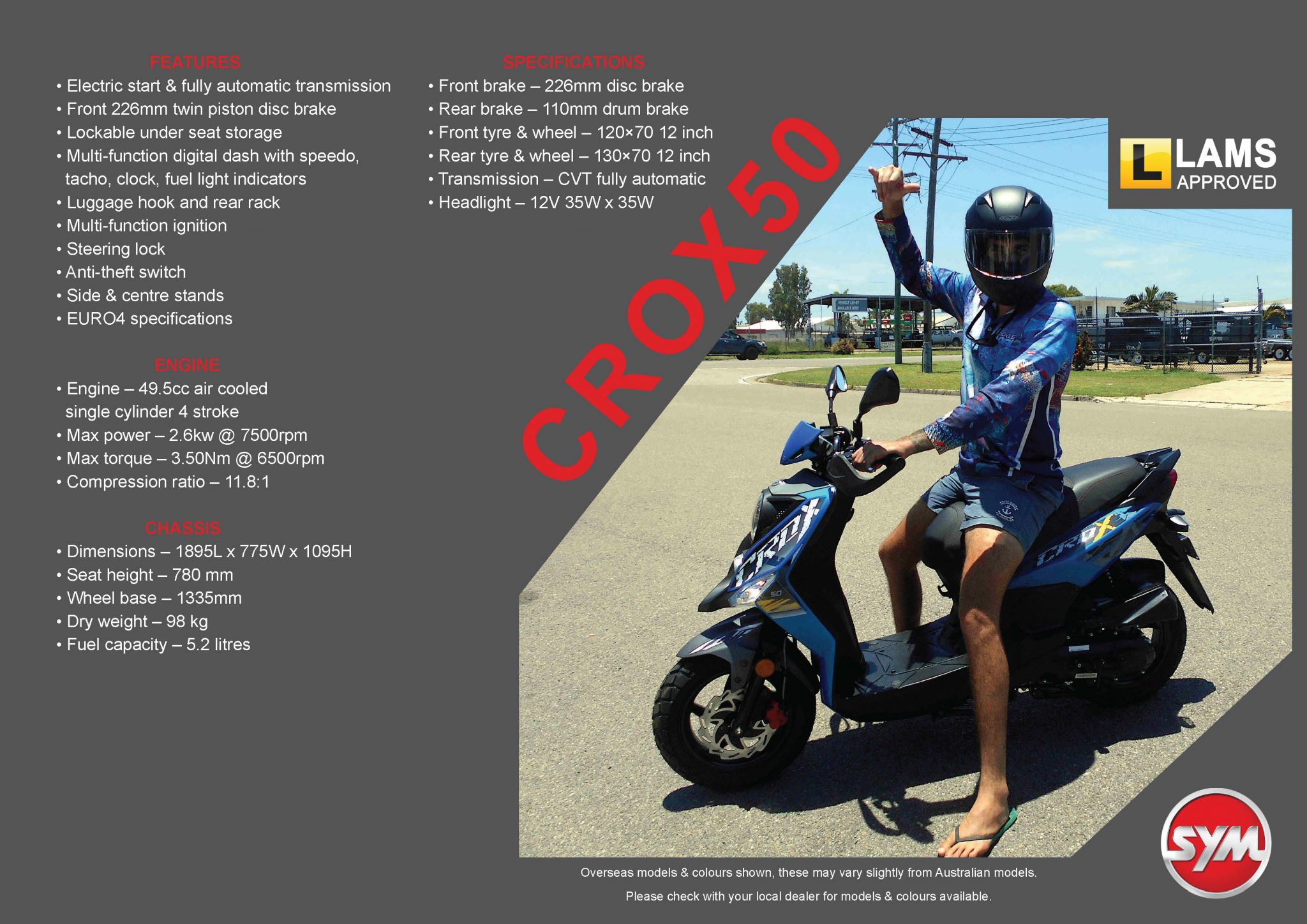 Crox50 Model - SYM Scoota | 50cc moped Scooter